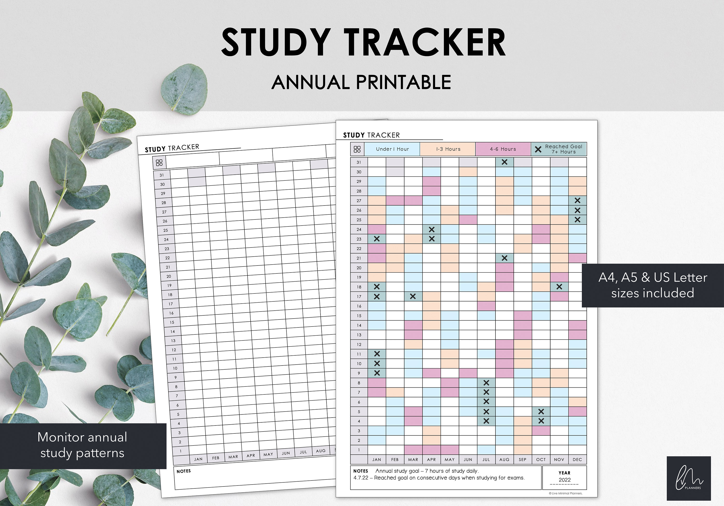 Annual Study Tracker Printable | Chart the Duration of Daily Study Each ...