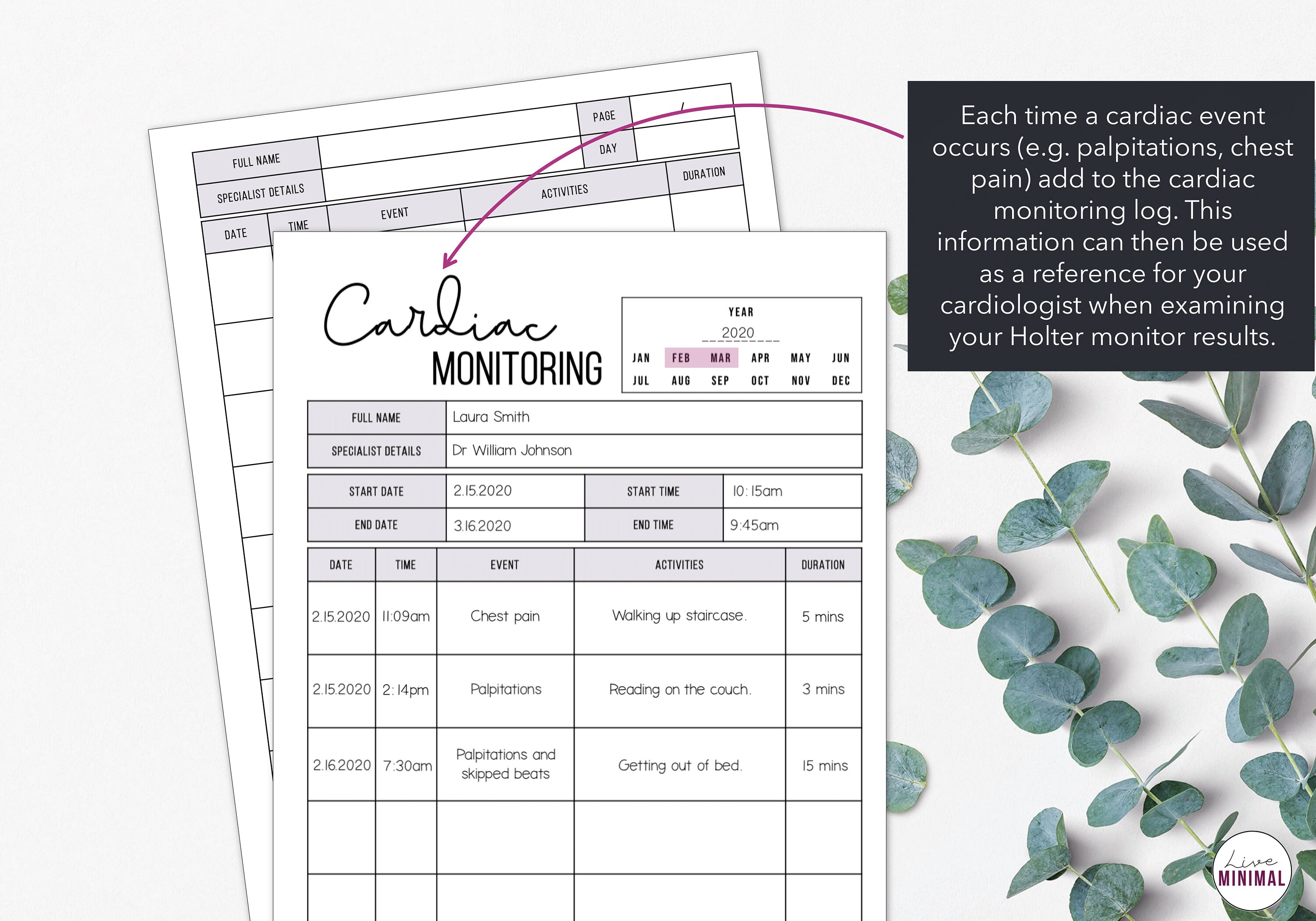 Cardiac Monitoring Log Printable 24-Hour Holter Monitor | Etsy