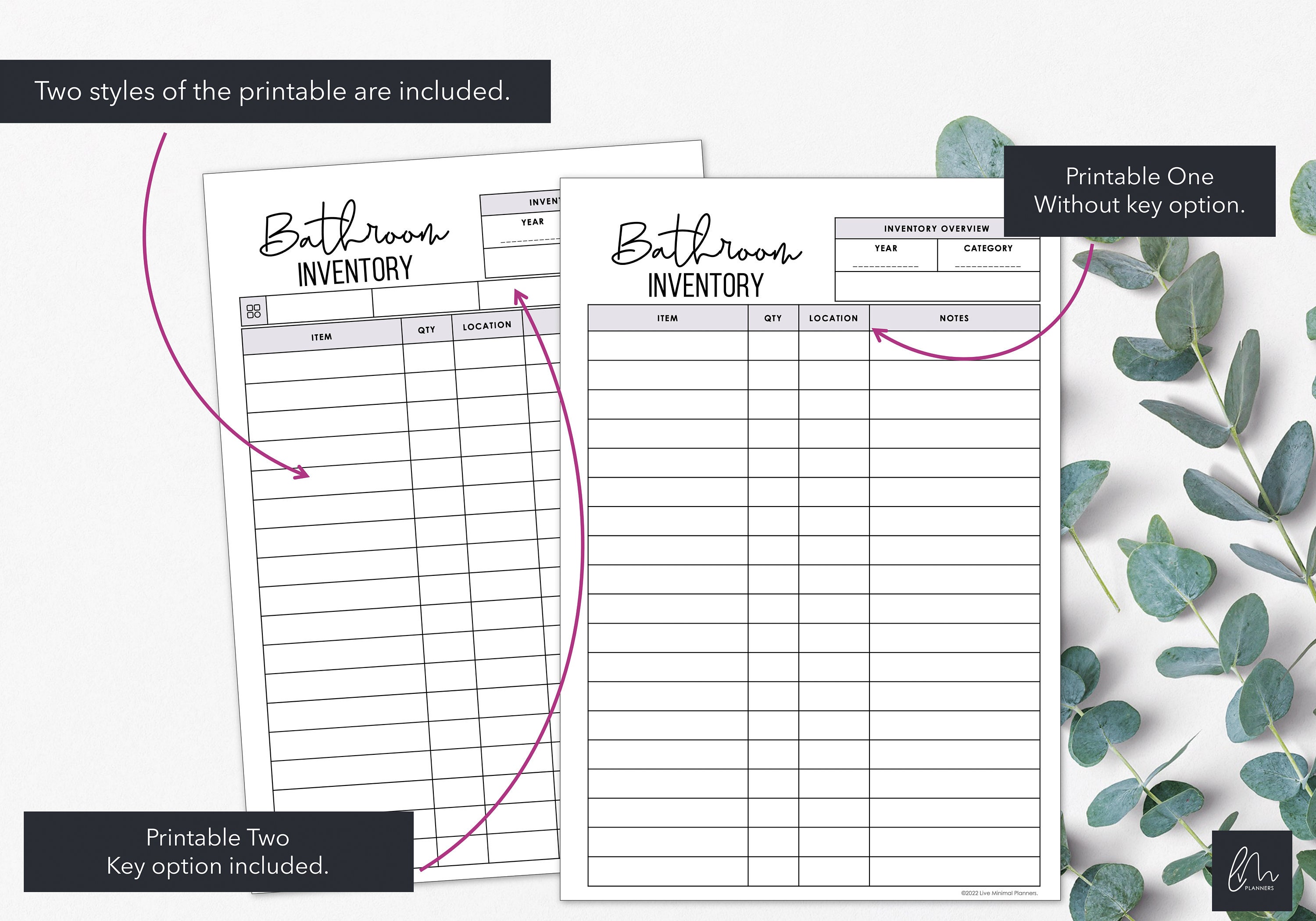 Bathroom Inventory Charts List Bathroom Related Items in a - Etsy