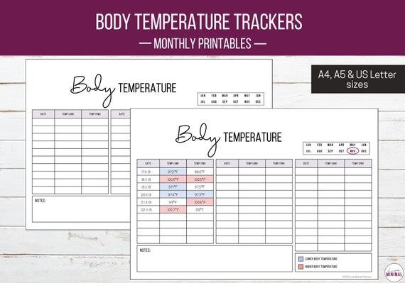 Monthly Body Temperature Tracker Printable Basal Body | Etsy