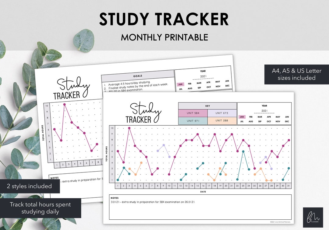 Study Tracker Manage Hours Spent Studying Monthly Printable College ...