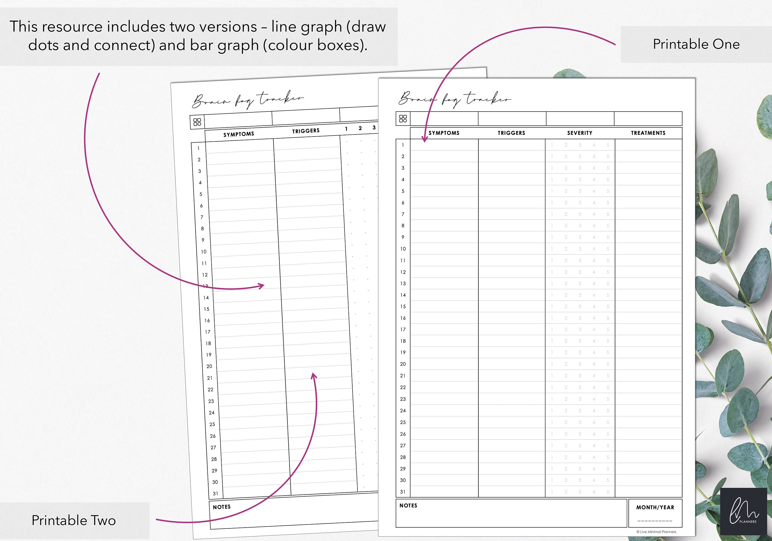 Printable and Fillable Monthly Brain Fog Severity Trackers Track Daily ...
