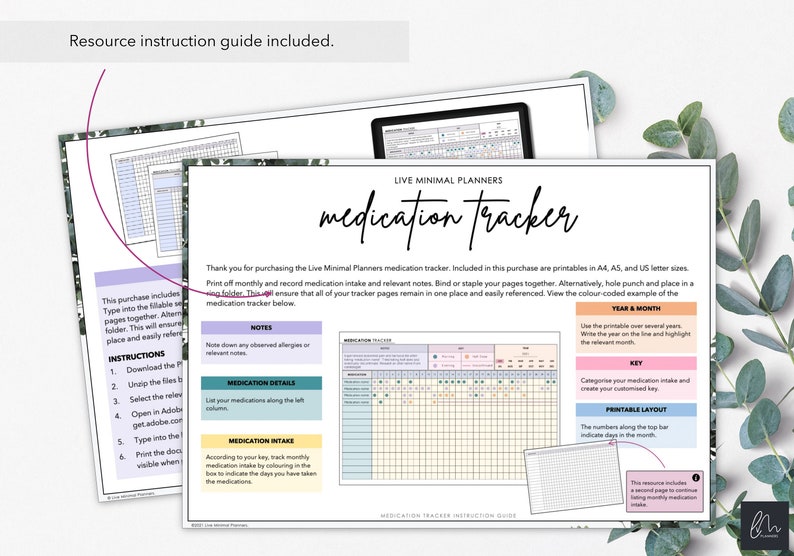 Printable and Fillable Medication Tracker to Chart Monthly Medication ...