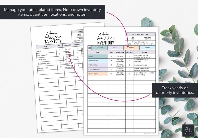 Attic Inventory Charts | List Attic Related Items in a Printable ...