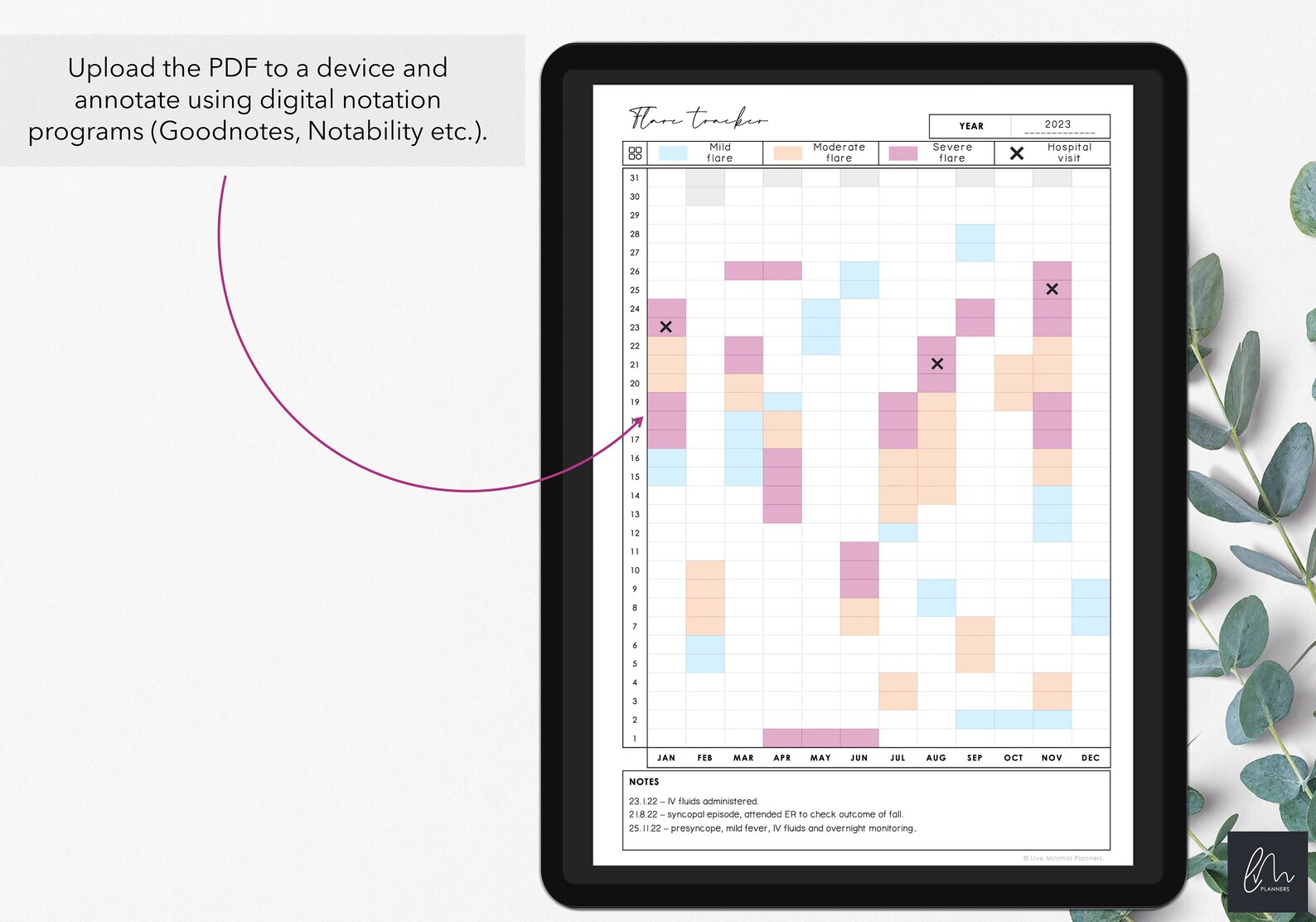 Printable and Fillable Annual Chronic Flare Tracker to Track Yearly ...