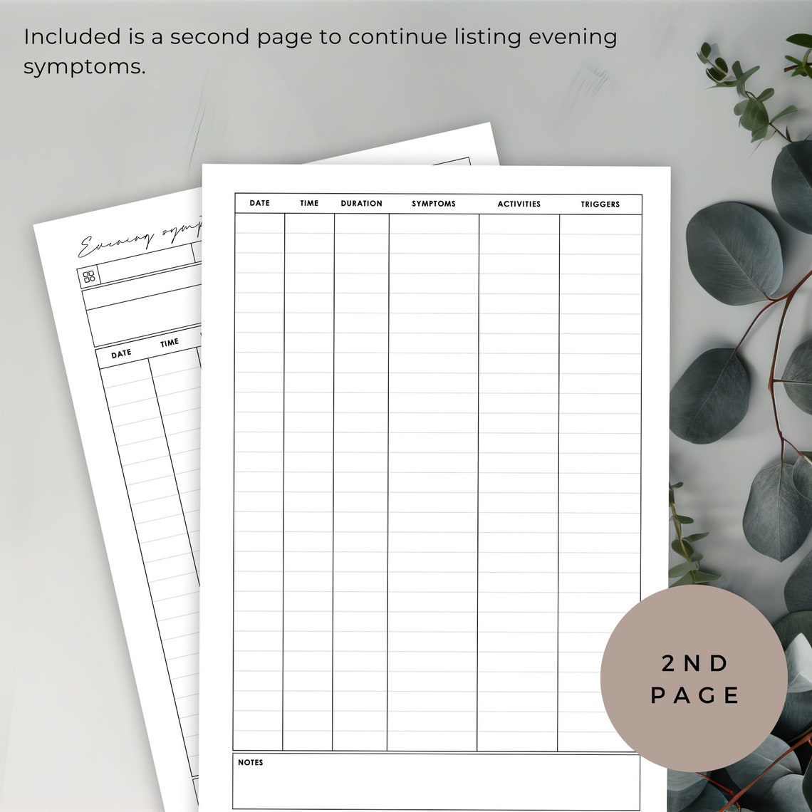 Printable and Fillable Evening Symptom Journal to Chart Evening ...