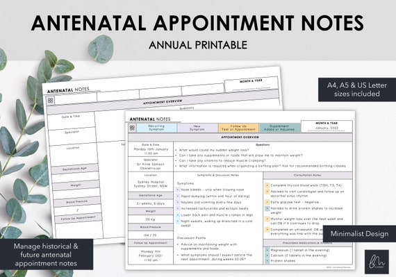 Pregnancy Antenatal Appointment Notes Manage Antenatal - Etsy