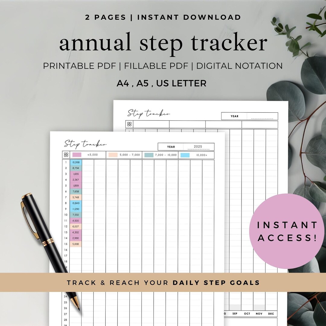 Daily Step Tracker 2025, Fitness Tracker Printable, Step Counter ...
