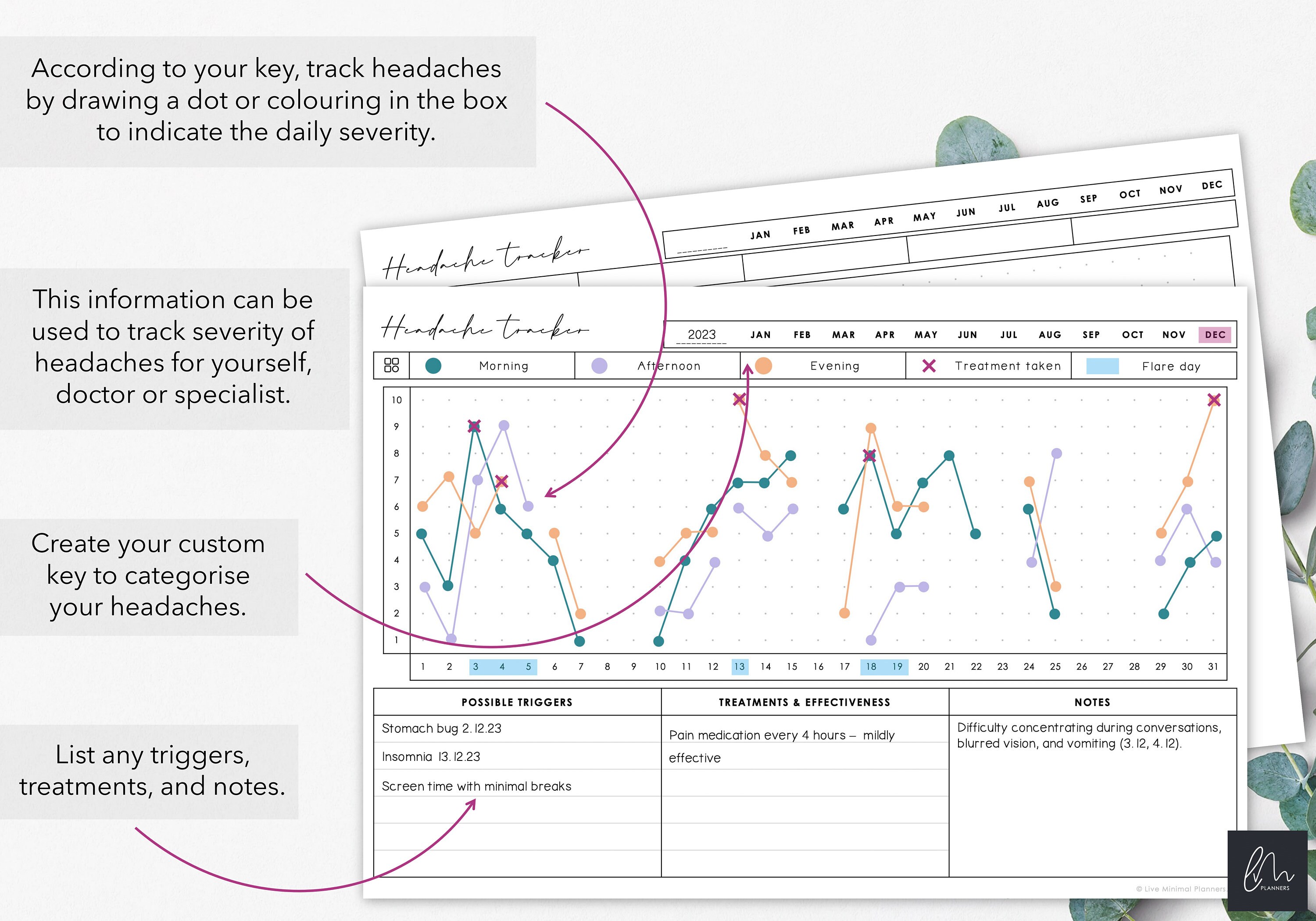 Printable and Fillable Monthly Headache Tracker | Track Daily Chronic ...