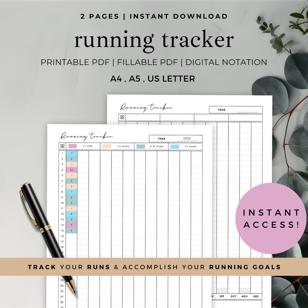 Running Tracker Printable, Running Log & Monthly Mile Tracker, Fitness ...