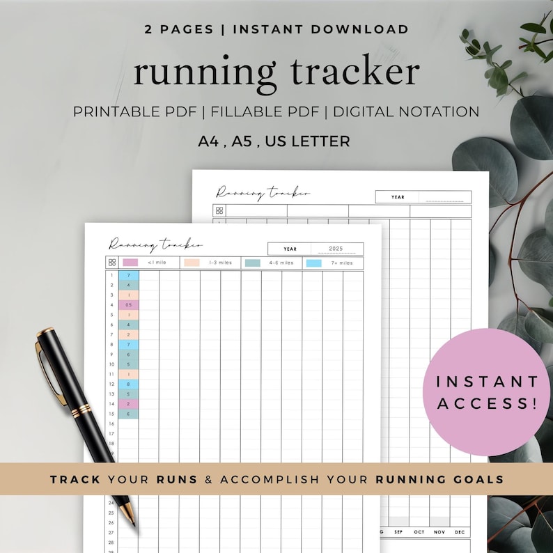Running Tracker Printable, Running Log & Monthly Mile Tracker, Fitness ...