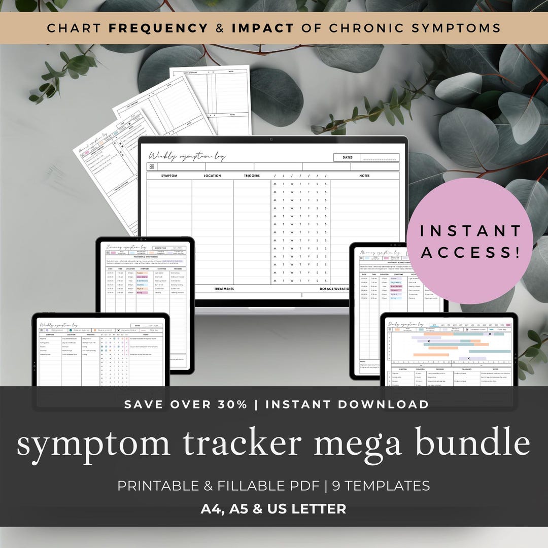 Symptom Tracker Mega Bundle, Track Daily, Weekly, Monthly, and Annual ...
