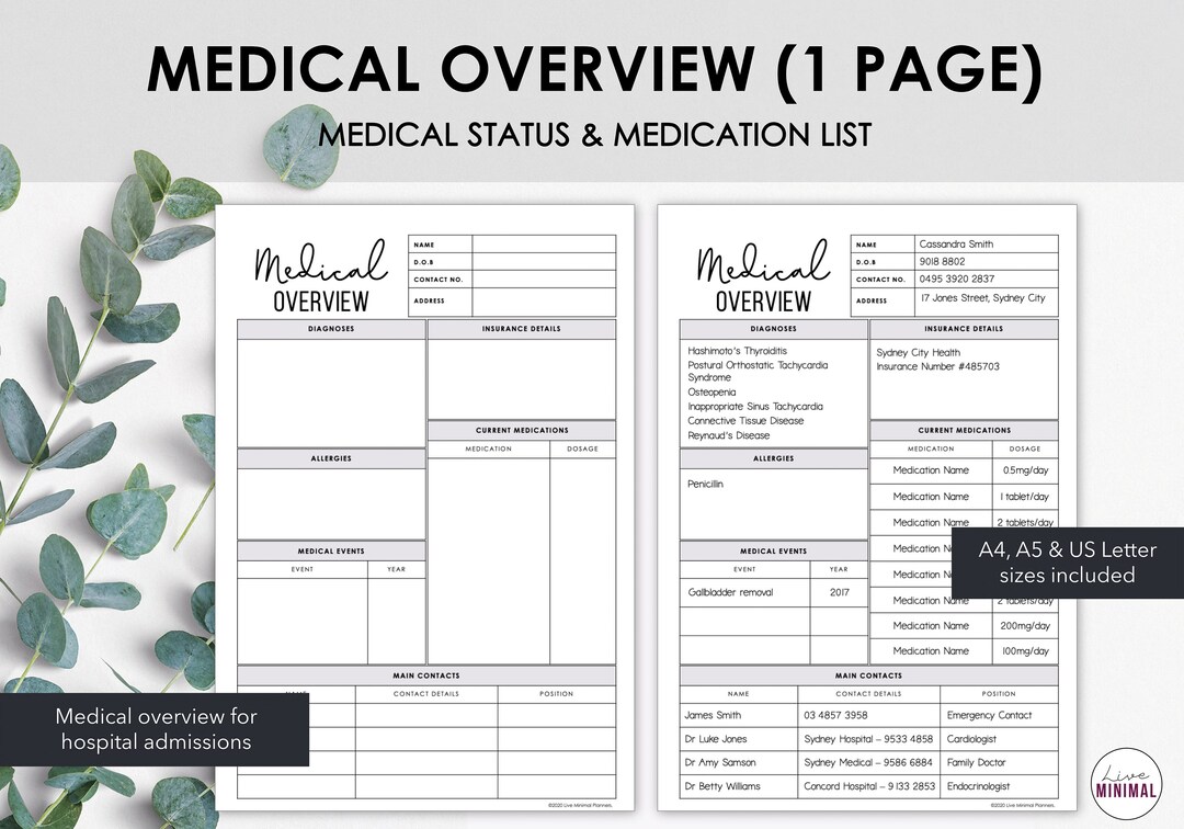 Medical Overview on One Page | Summary of Important Medical Information ...