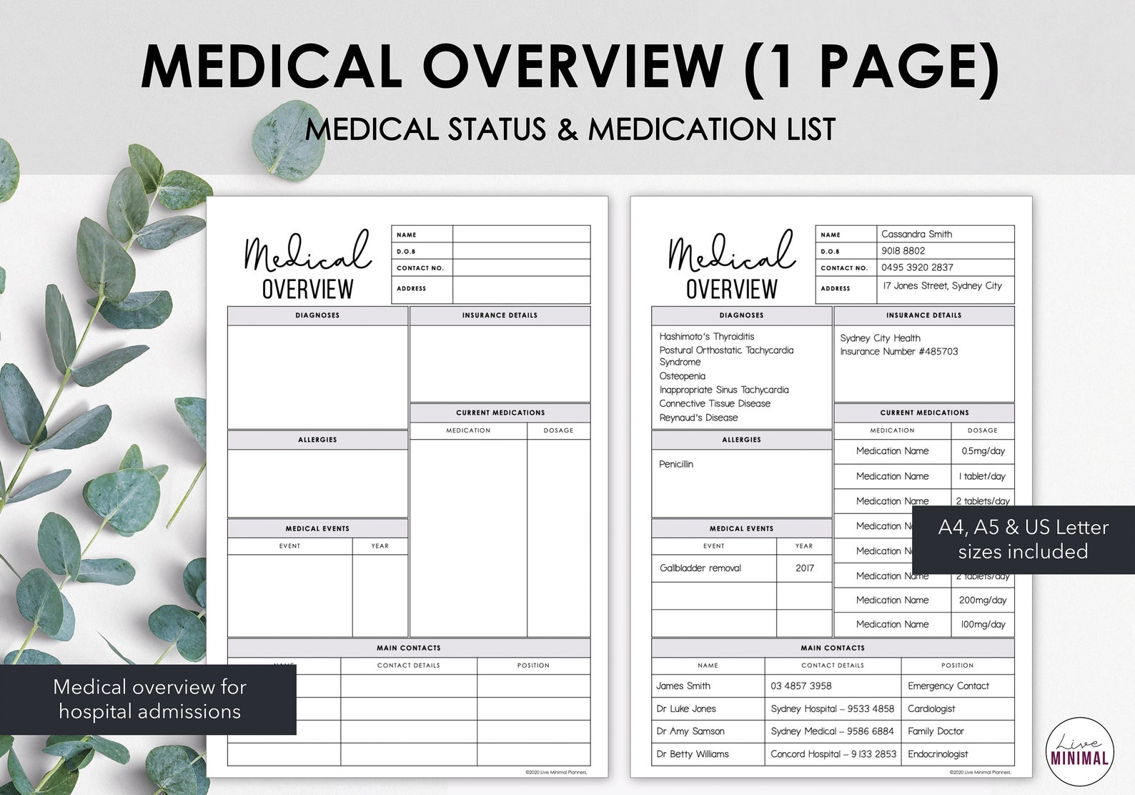 Medical Overview on One Page | Summary of Important Medical Information ...