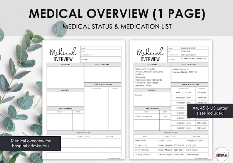 Medical Overview on One Page | Summary of Important Medical Information ...