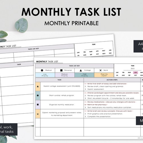 Printable Monthly Task List Manage Medical Personal College - Etsy
