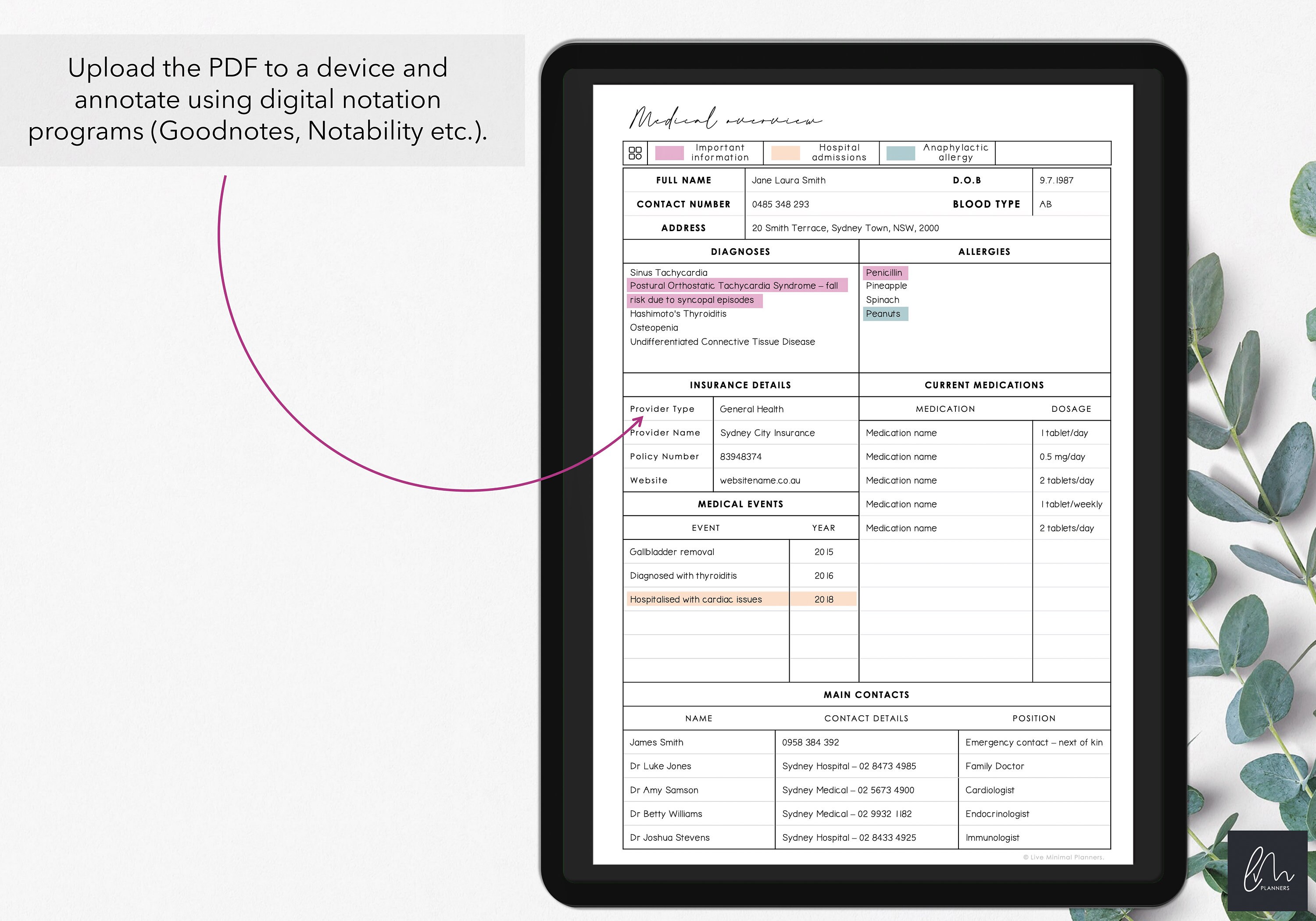Printable and Fillable Medical Overview Template, Comprehensive Health ...