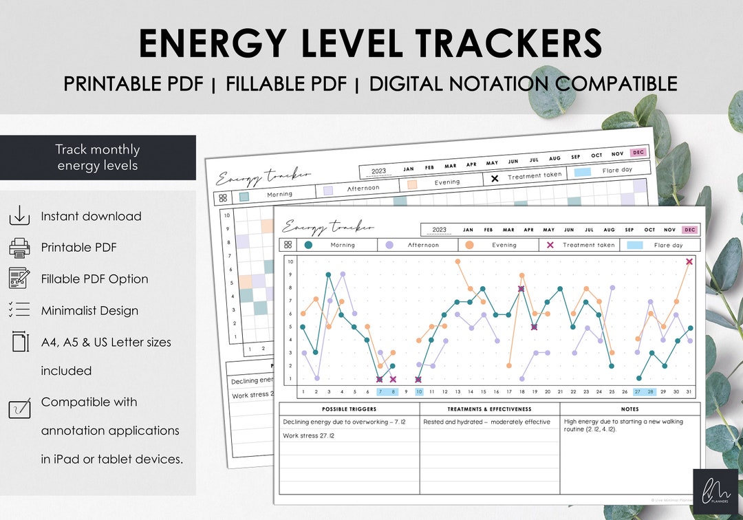 Printable and Fillable Monthly Energy Level Tracker | Track Daily ...