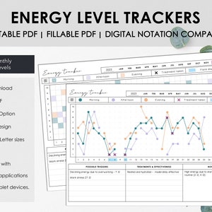 Printable and Fillable Monthly Energy Level Tracker | Track Daily ...