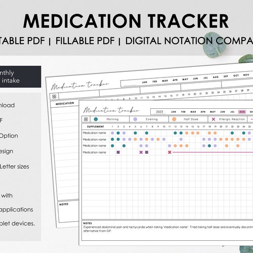 Printable and Fillable Monthly Medication Tracker Chart - Etsy