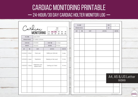 Cardiac Monitoring Log Printable 24-Hour Holter Monitor | Etsy