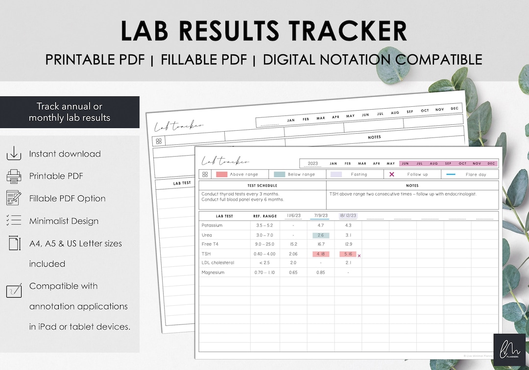Printable and Fillable Medical Lab Test Results Tracker | Printable ...