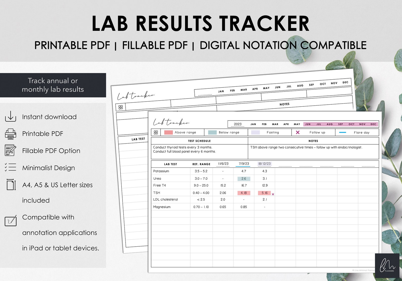 Printable and Fillable Medical Lab Test Results Tracker | Printable ...