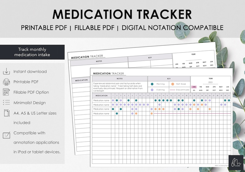 Printable and Fillable Medication Tracker to Chart Monthly Medication ...