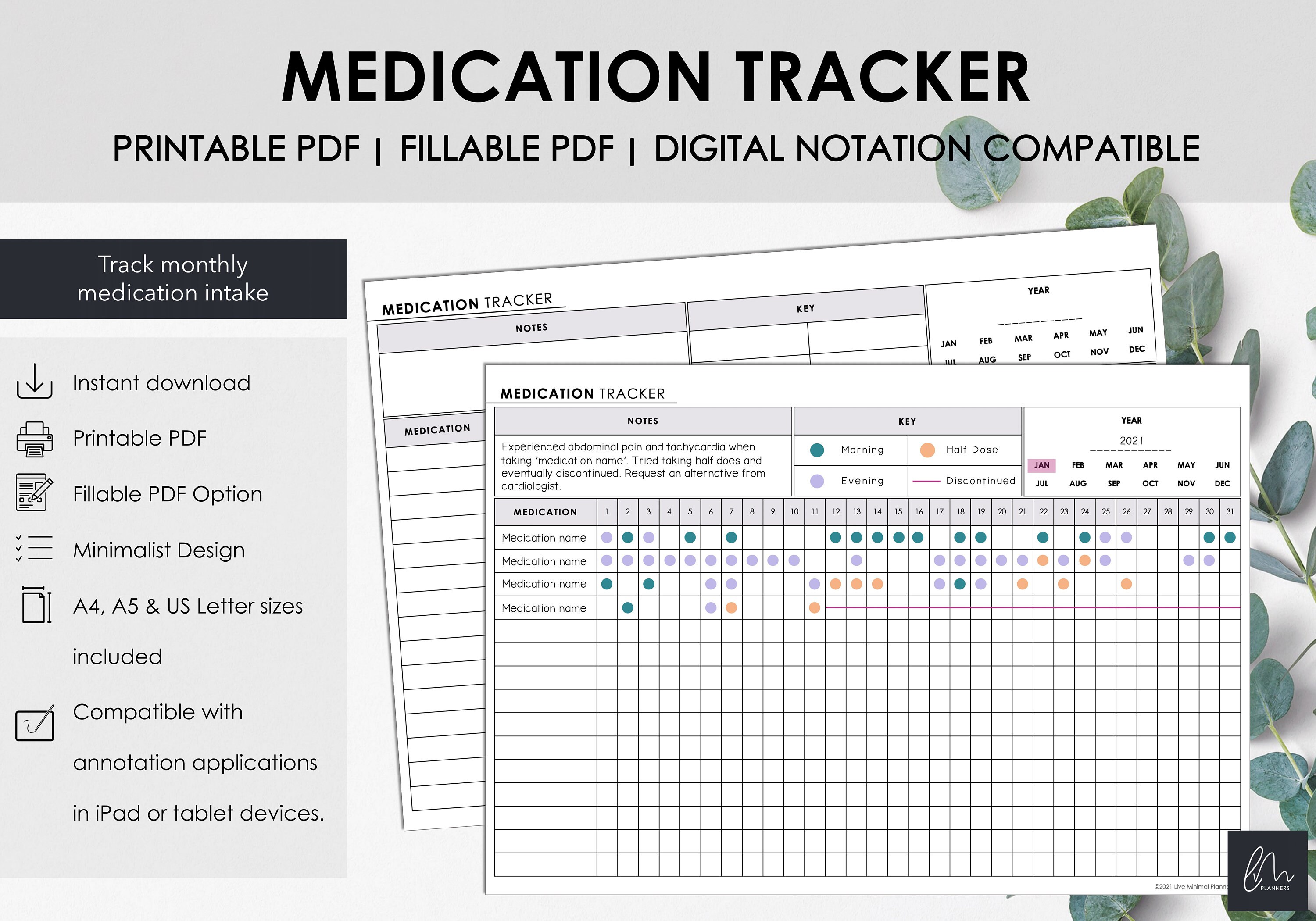 Printable and Fillable Medication Tracker to Chart Monthly Medication ...