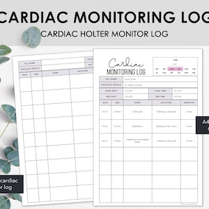 Cardiac Monitoring Log Printable | 24-hour Holter Monitor Diary or 30 ...