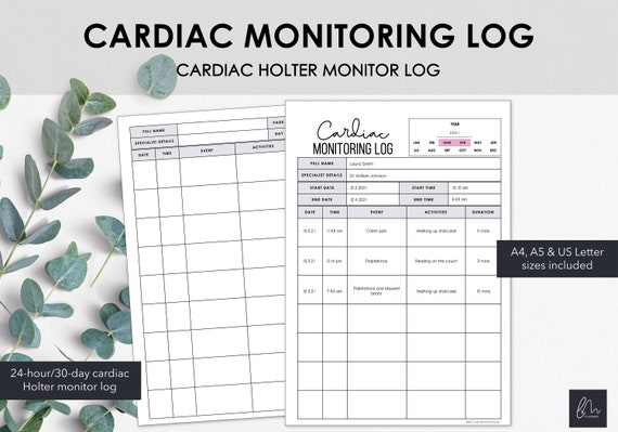 Cardiac Monitoring Log Printable 24-hour Holter Monitor - Etsy