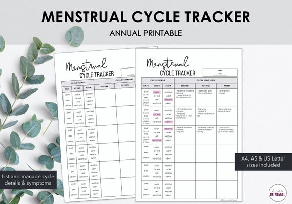 Annual Menstrual Cycle Tracker Track Cycle Details & | Etsy