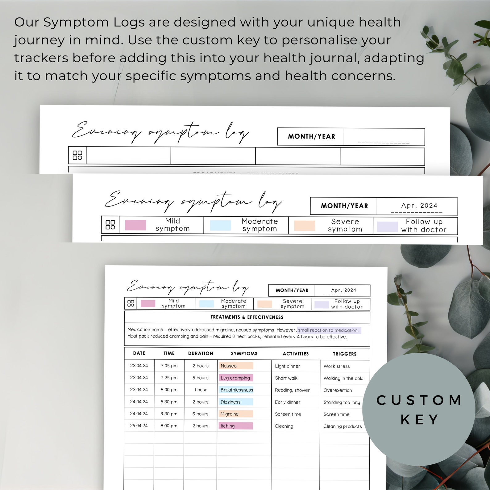 Printable and Fillable Evening Symptom Journal to Chart Evening ...