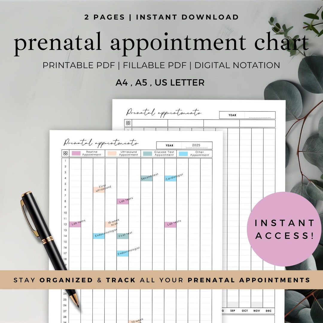 Prenatal Appointment Chart, Pregnancy Tracker & Journal, Pregnancy ...