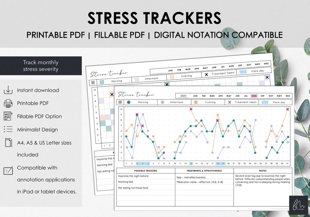 Printable and Fillable Monthly Stress Severity Tracker | Track Daily ...