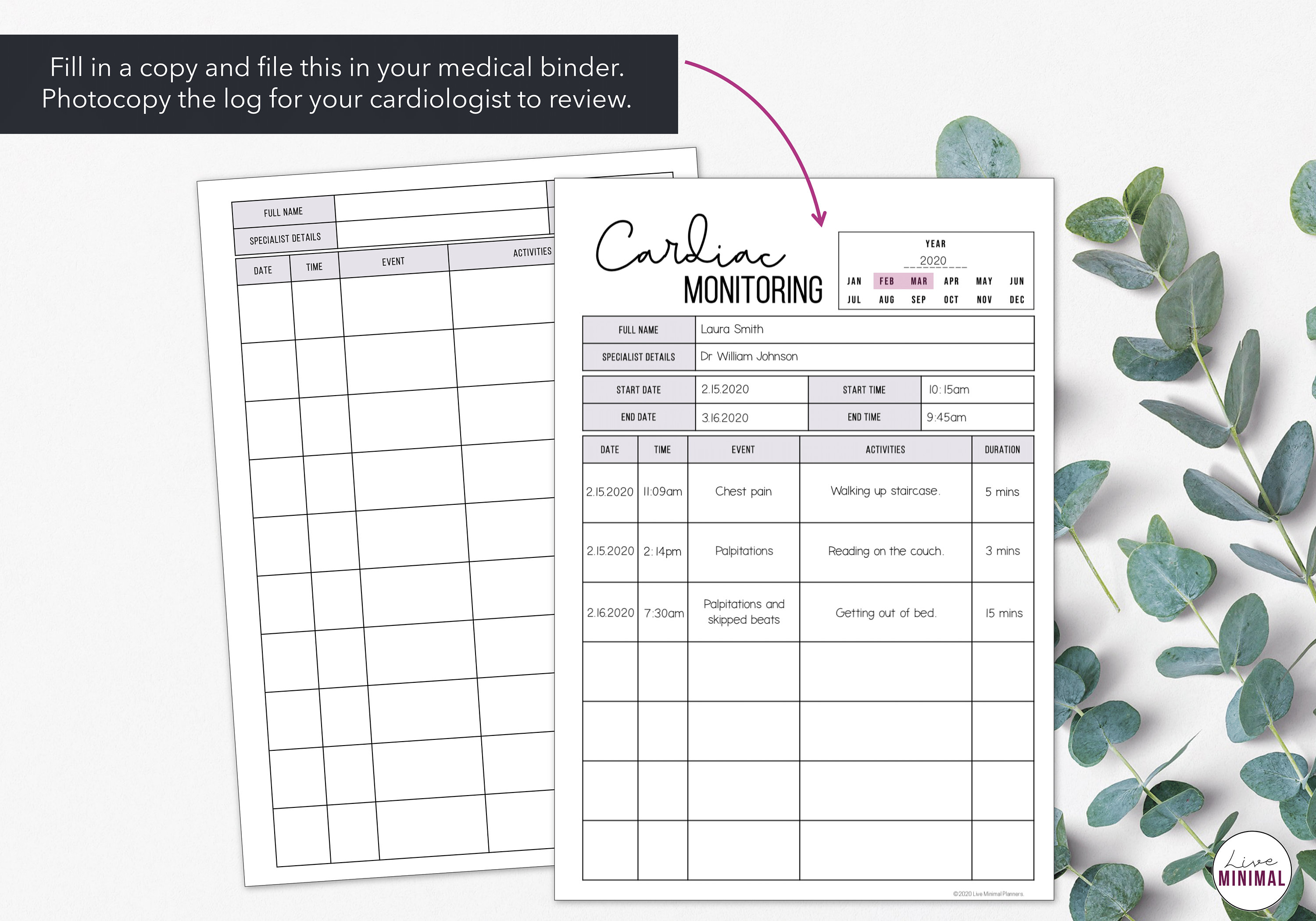 Cardiac Monitoring Log Printable 24-Hour Holter Monitor | Etsy