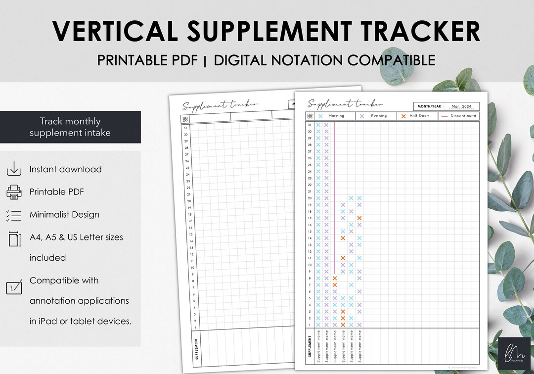 Printable Vertical Monthly Supplement Tracker to Chart Monthly ...