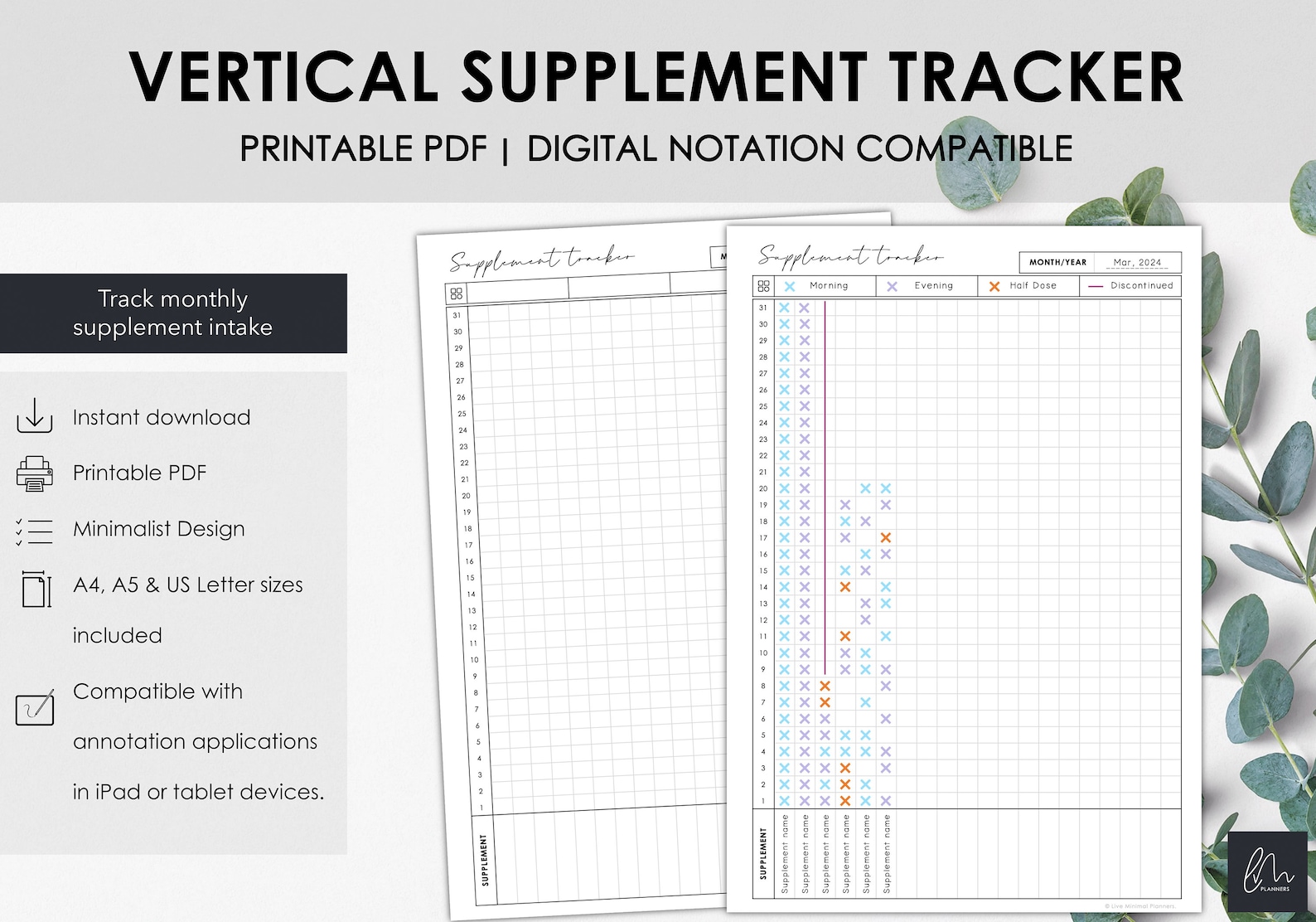 Printable Vertical Monthly Supplement Tracker to Chart Monthly ...
