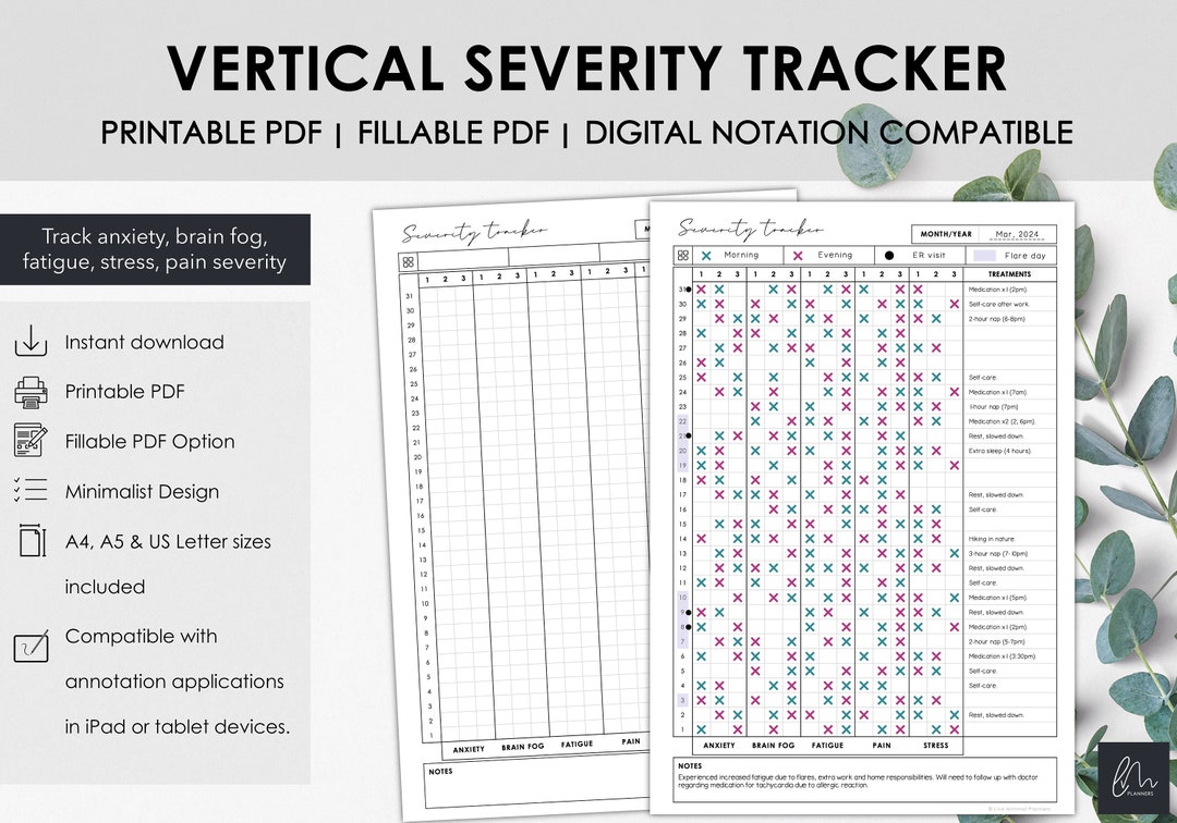 Printable and Fillable Vertical Monthly Severity Tracker to Chart Pain ...