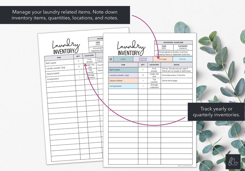 Laundry Inventory Charts | List Laundry Related Items in a Printable ...