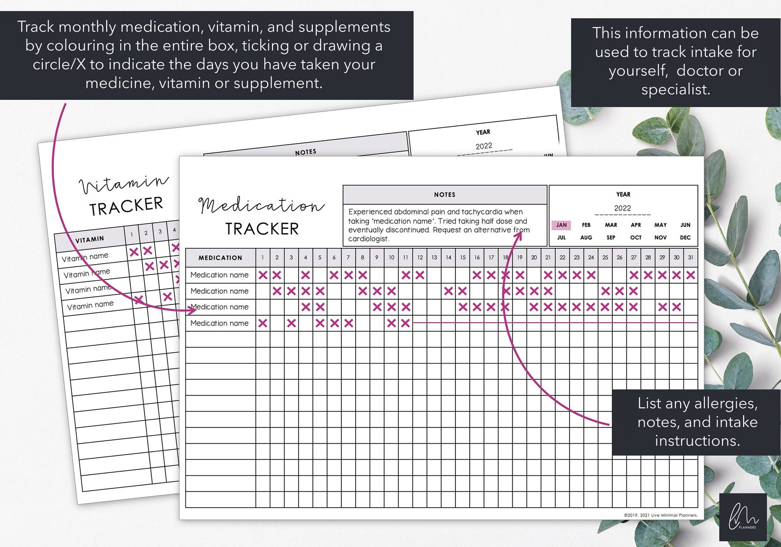 Intake Tracker Bundle | Track Medications Vitamins & Supplements ...