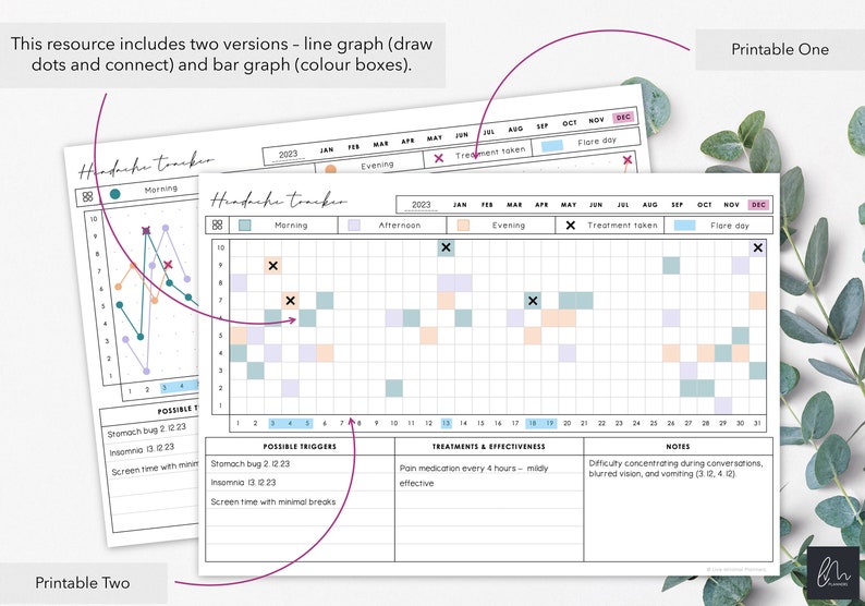 Printable and Fillable Monthly Headache Tracker | Track Daily Chronic ...