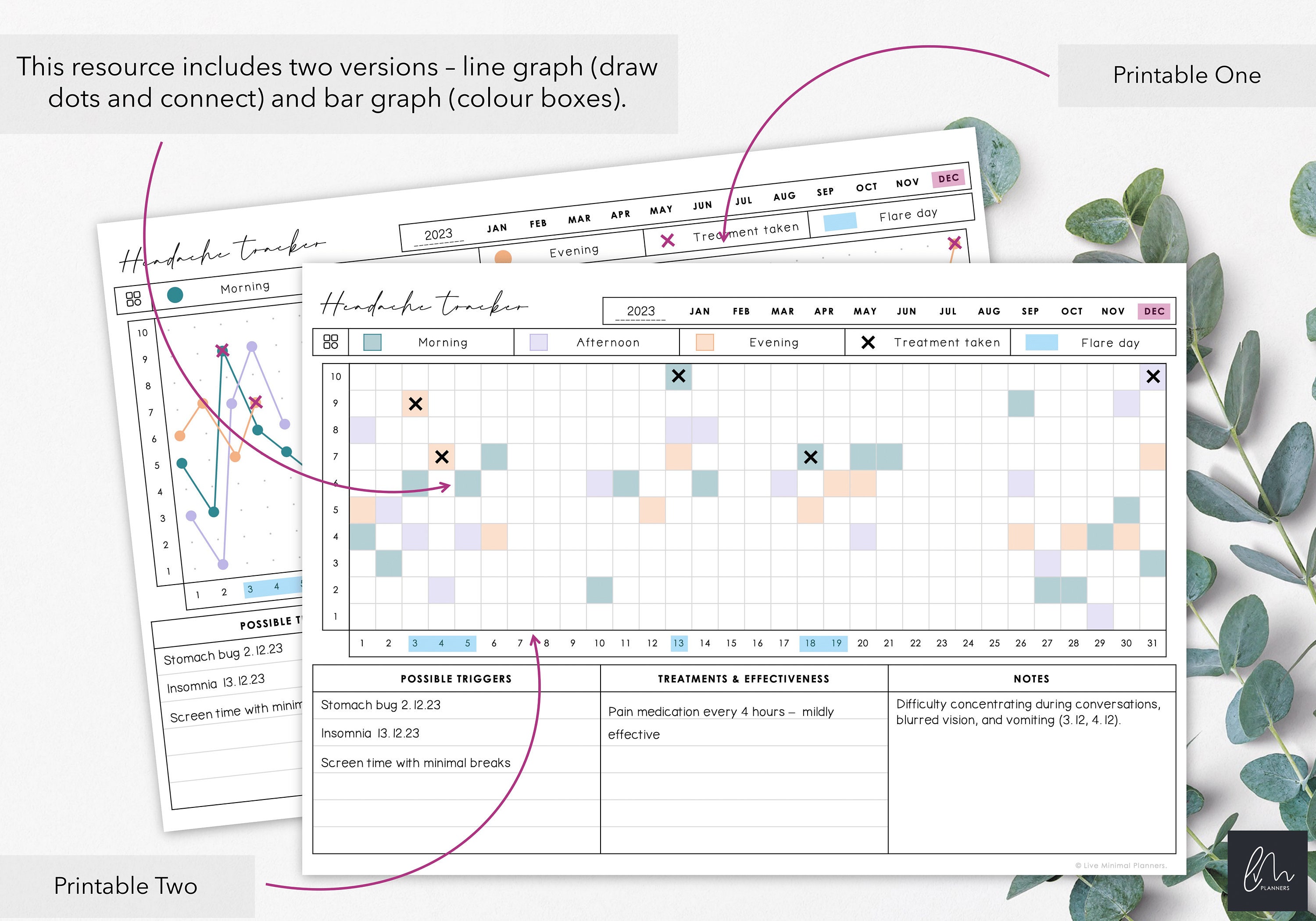 Printable and Fillable Monthly Headache Tracker | Track Daily Chronic ...