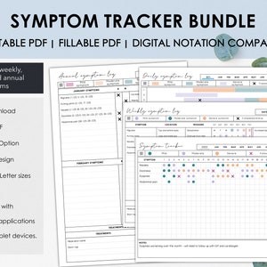 Printable and Fillable Symptom Tracker Bundle, Track Daily, Weekly ...
