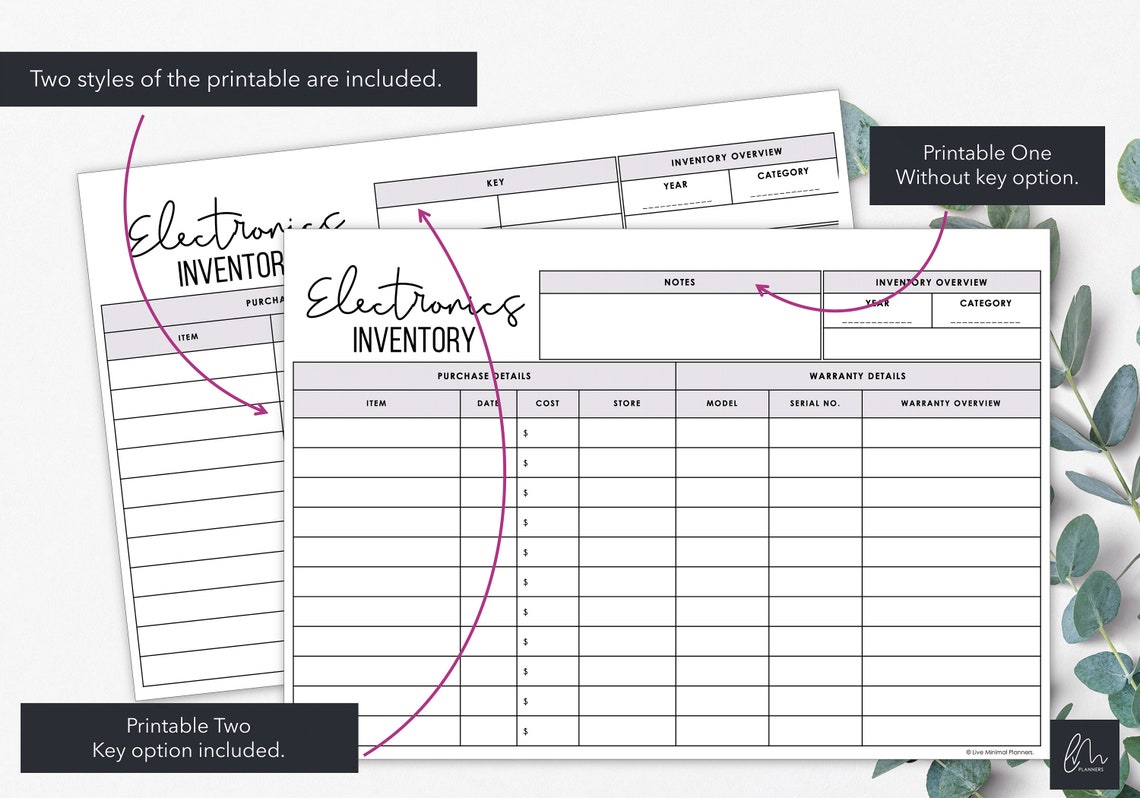 Electronics Inventory Charts List Electronic Items in a | Etsy
