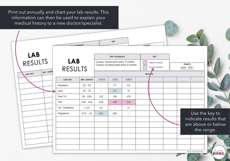 Printable Medical Lab Results Chart | Monitor & Chart Blood Test ...