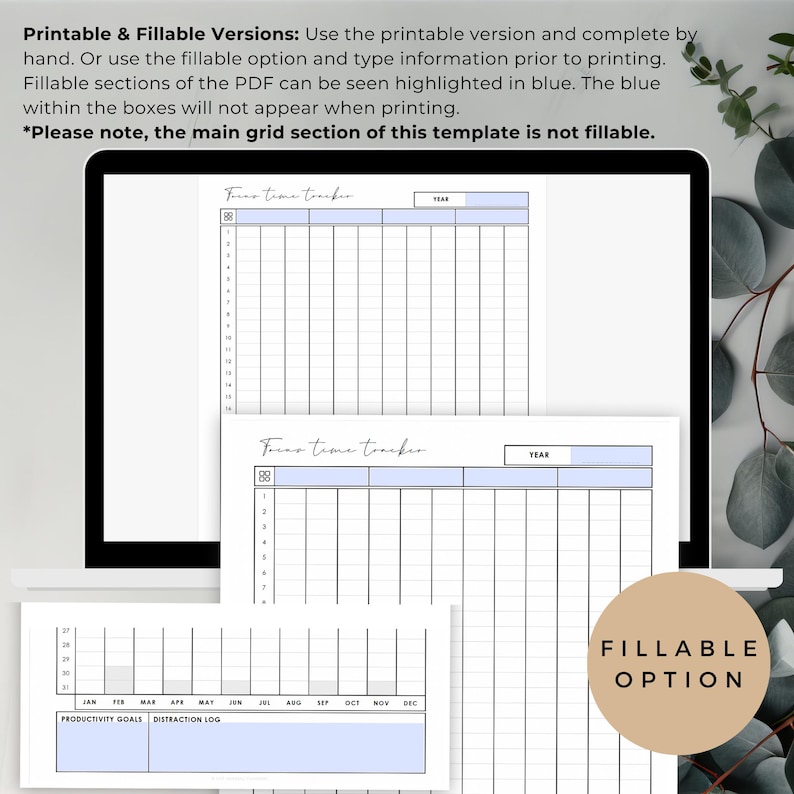 Printable and Fillable Focus Time Tracker, Planner Printable for Time ...