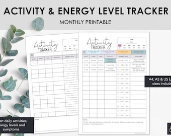 Activity & Energy Level Tracker Chart Daily Weekly Monthly - Etsy