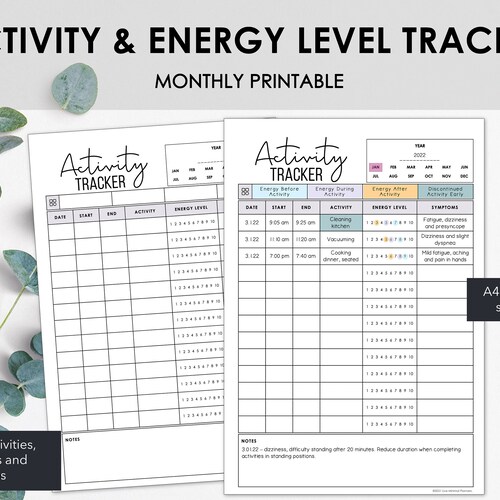 Activity & Energy Level Tracker Chart Daily Weekly Monthly - Etsy