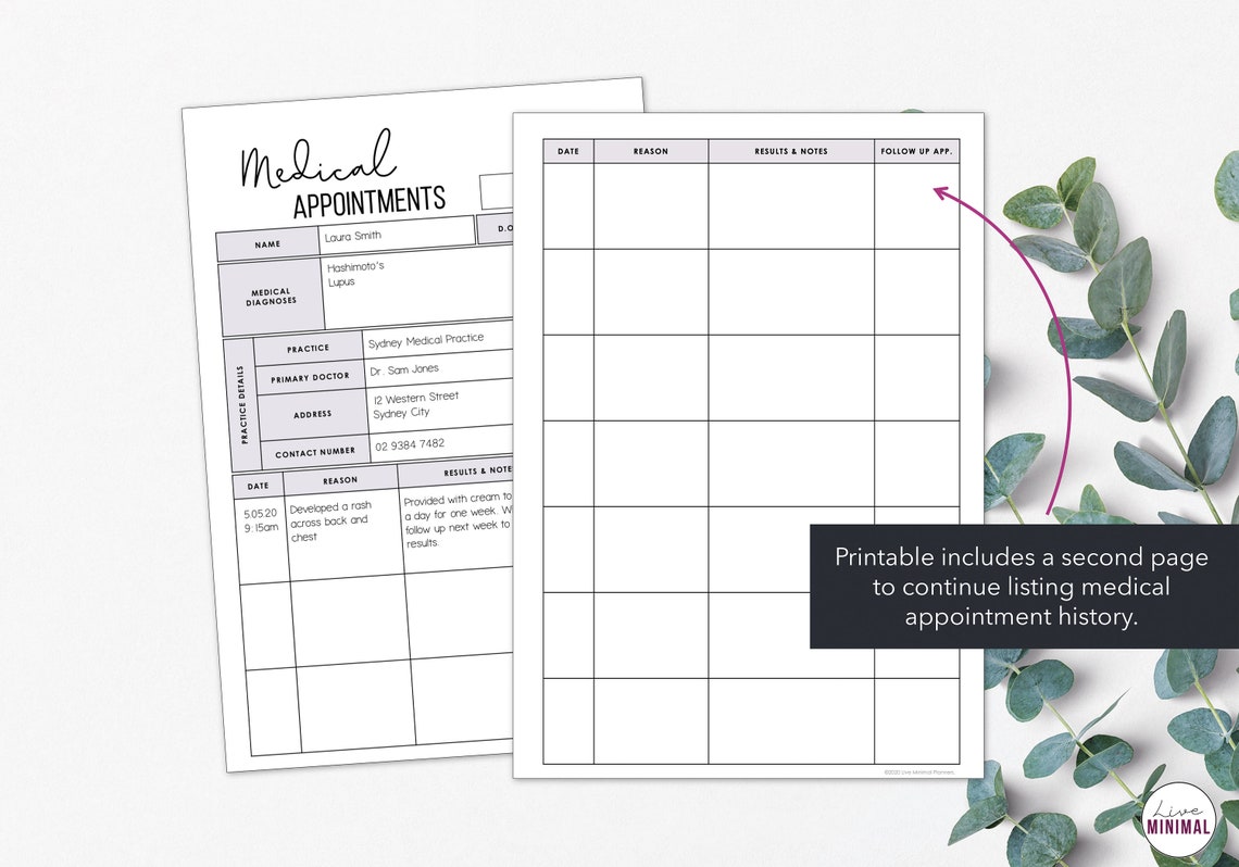Printable Medical Appointment Chart | Printable Chart to Manage ...